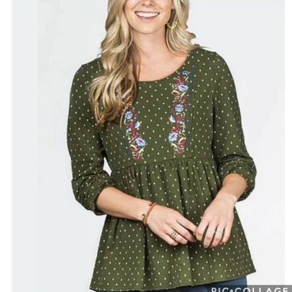 Matilda Jane | Tops | Matilda Jane Green Floral Embroidered Long Sleeve ...